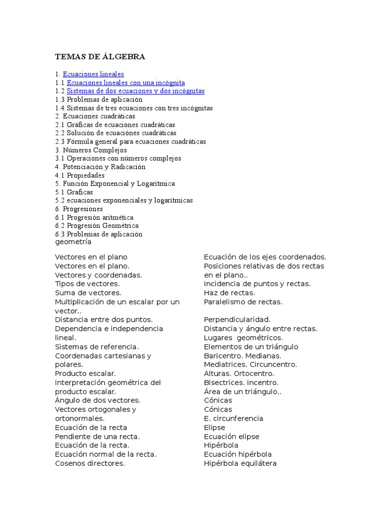 Temas de Álgebra | PDF | Espacio vectorial | Geometria plana)