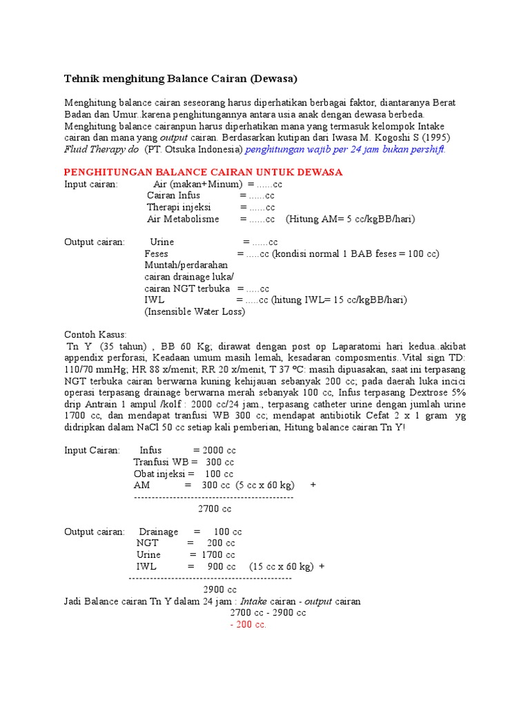 Penghitungan Balance Cairan Dewasa | PDF