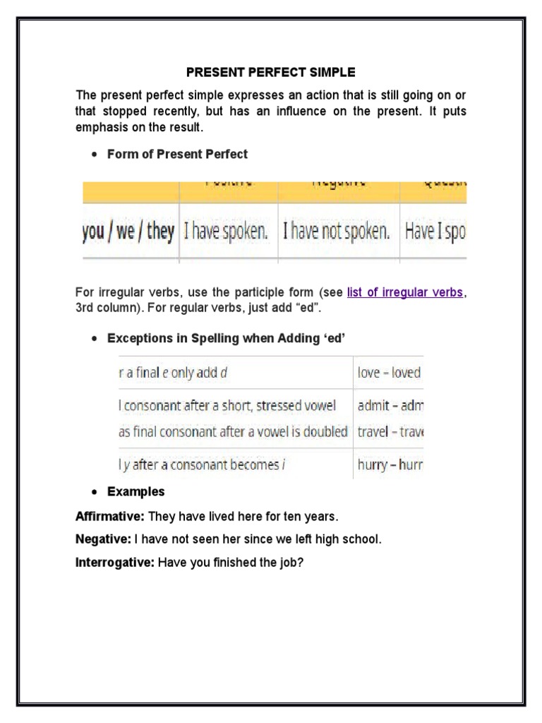 Present Perfect Simple | PDF | Perfect (Grammar) | Syntax