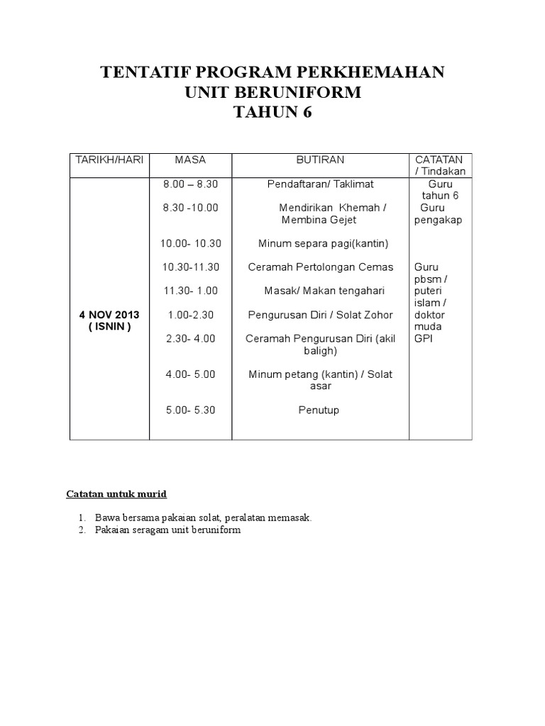 Tentatif Program Perkhemahan | PDF