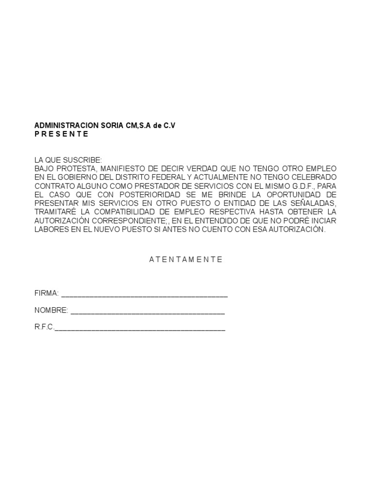 Carta No Tener Otro Empleo | PDF