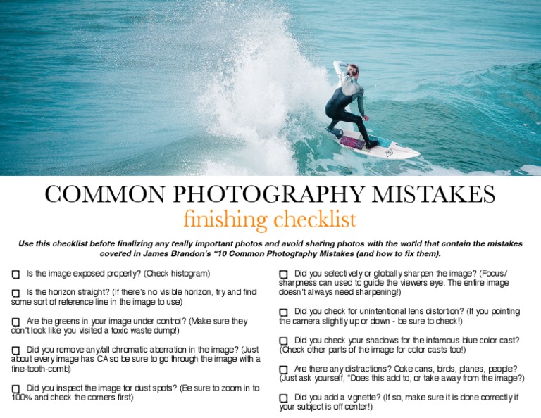 Common Photography Mistakes: Finishing Checklist | PDF