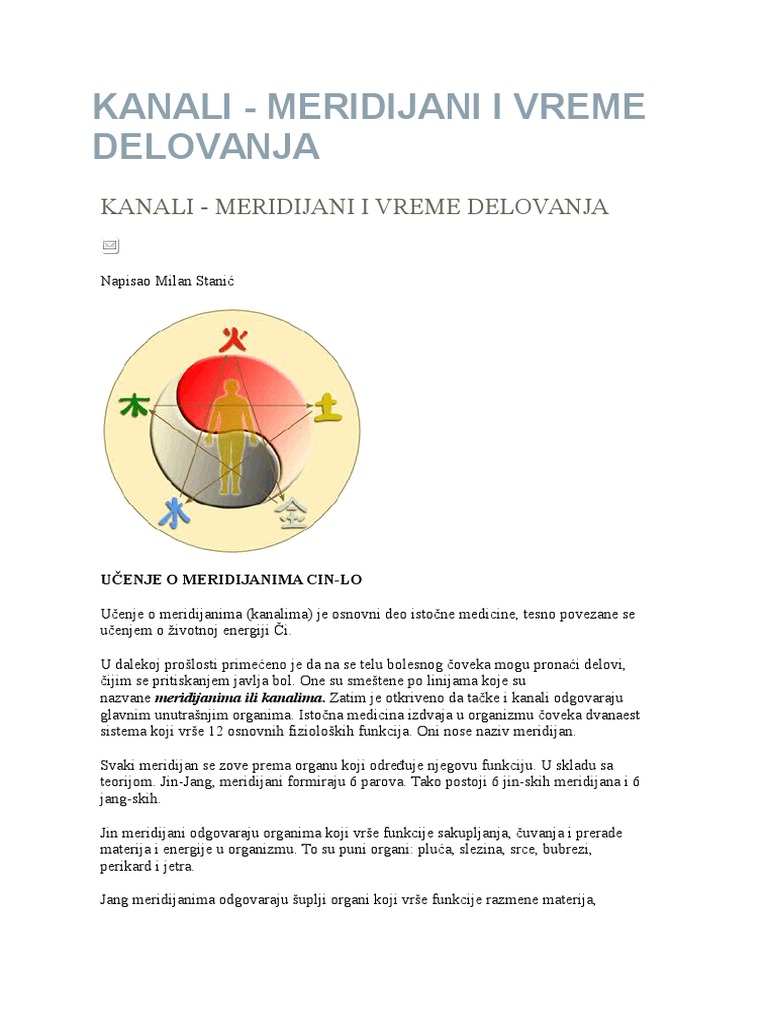 Kanali Meridijani I Vreme Delovanja | PDF