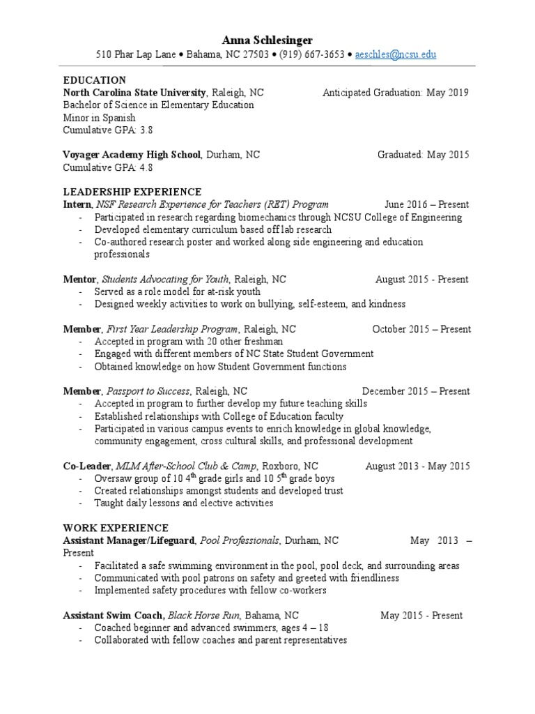 Anna Schlesinger Resume | PDF