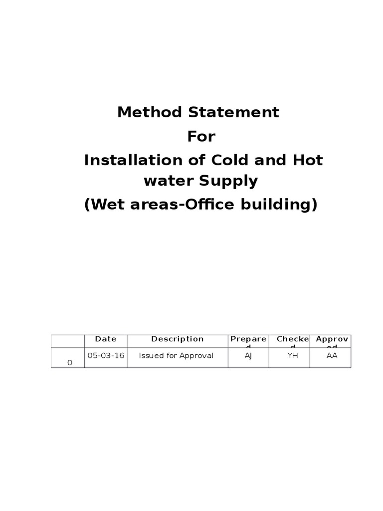 Method Statement Installation of PPR Water SupplyFINAL | Pipe (Fluid ...