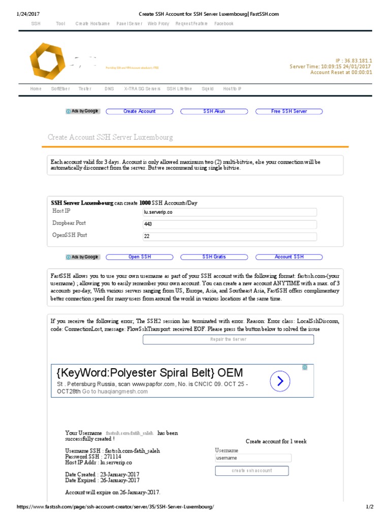 Create SSH Account For SSH Server Luxembourg - FastSSH | PDF | Secure Shell | Osi Protocols