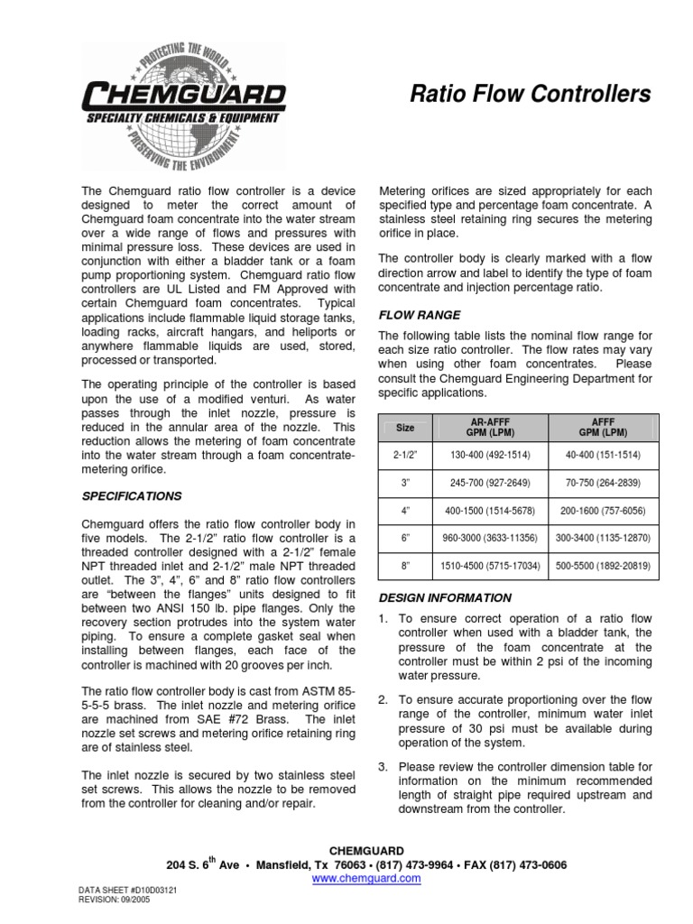Chemguard Ratio Flow Controller | PDF | Flow Measurement | Civil ...