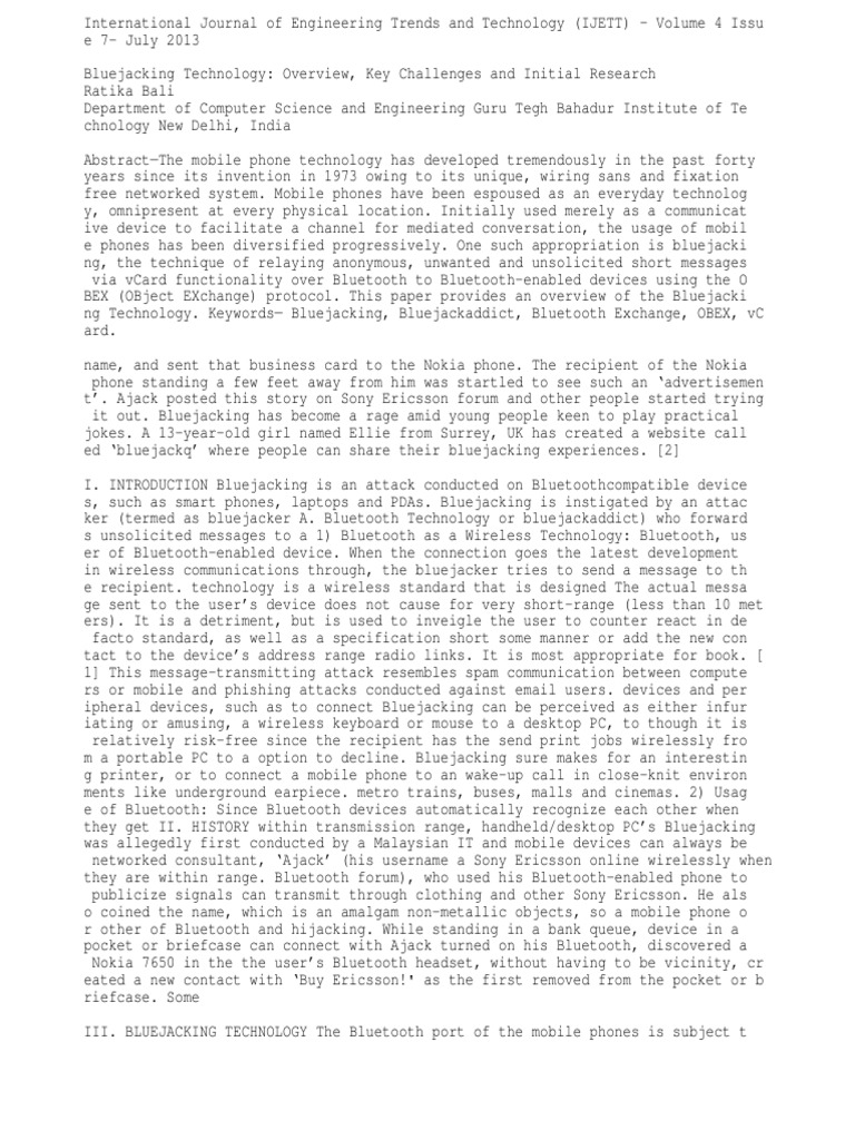 Bluejacking Technology Overview Key Challenges and Initial Research ...