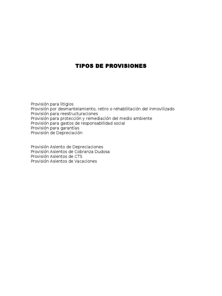 Tipos de Provisiones | PDF