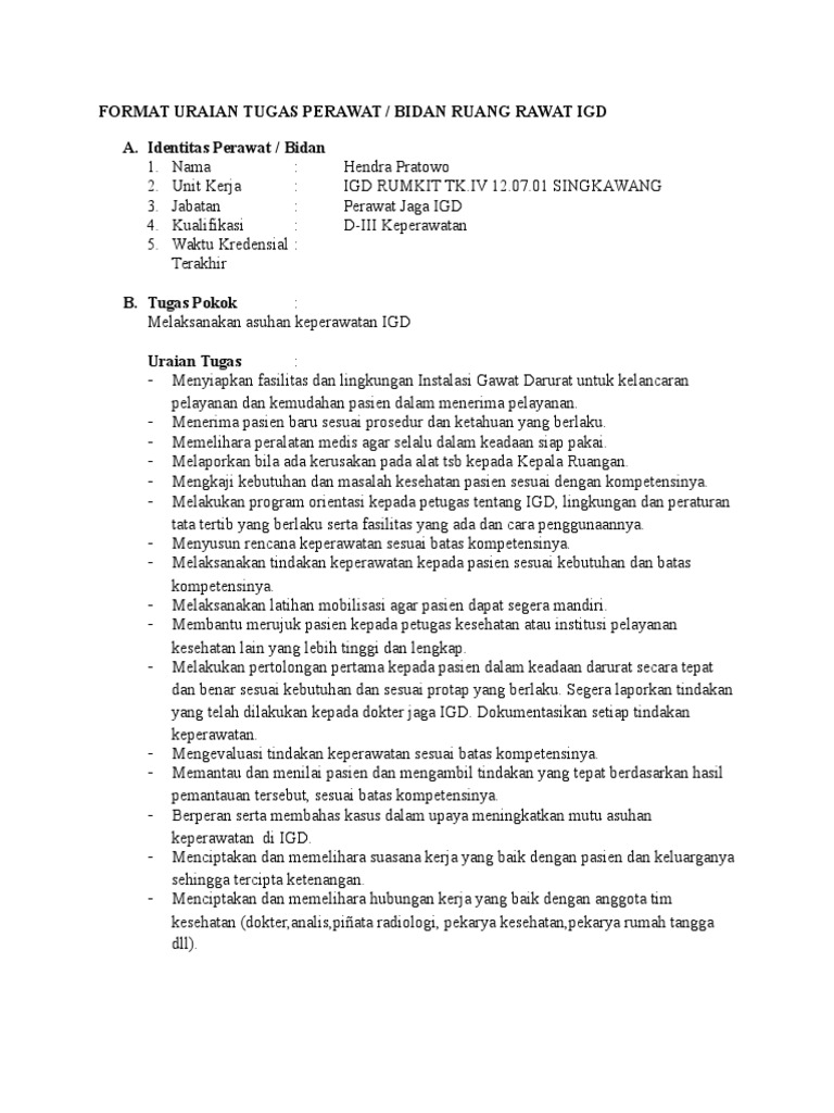 Format Uraian Tugas Perawat | PDF