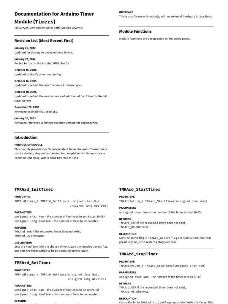 Documentation For Arduino Timer Module Timers Revision List Most Recent First Module