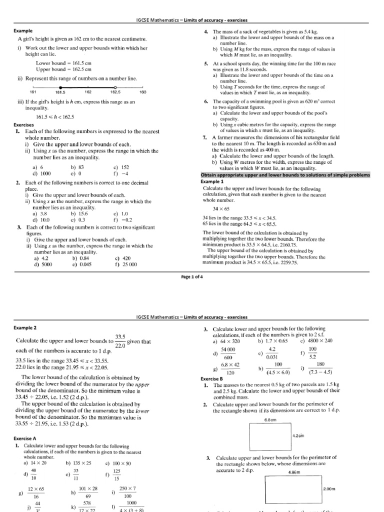 IGCSE Maths: Limits of Accuracy Exercises | PDF