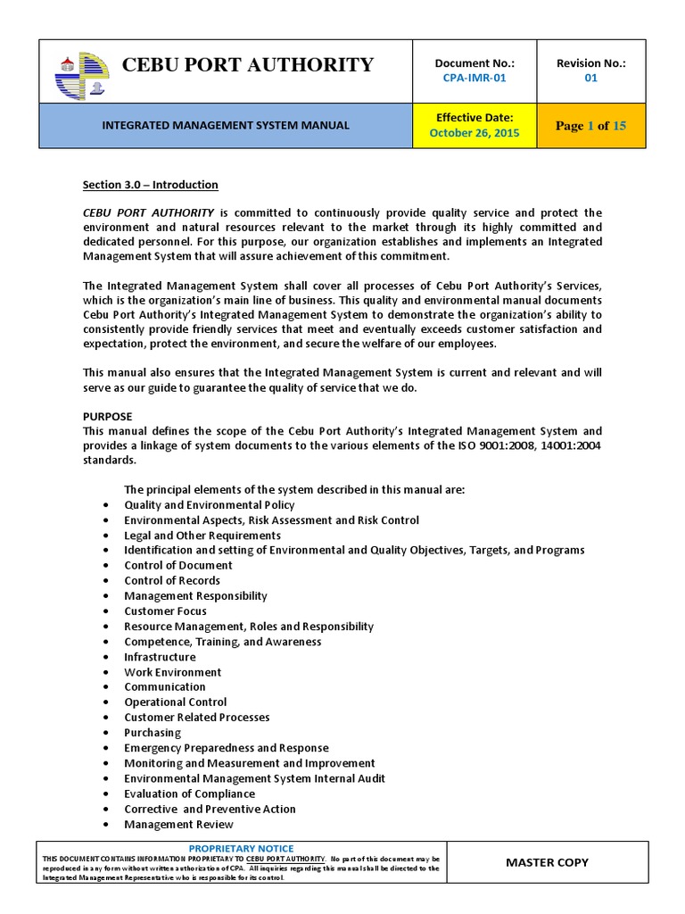 CPA-IMR-01 IMS Manual With Main Office Scope REV 1 | PDF | Iso 9000 | Audit