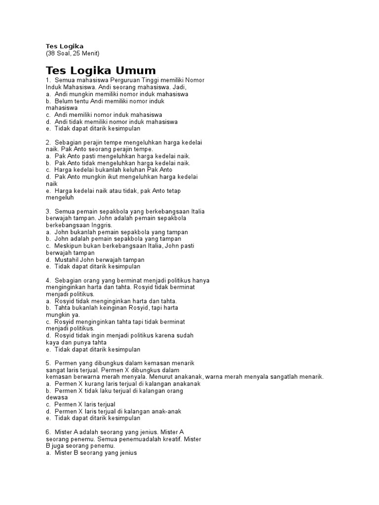 Contoh Soal Tes Logika | PDF