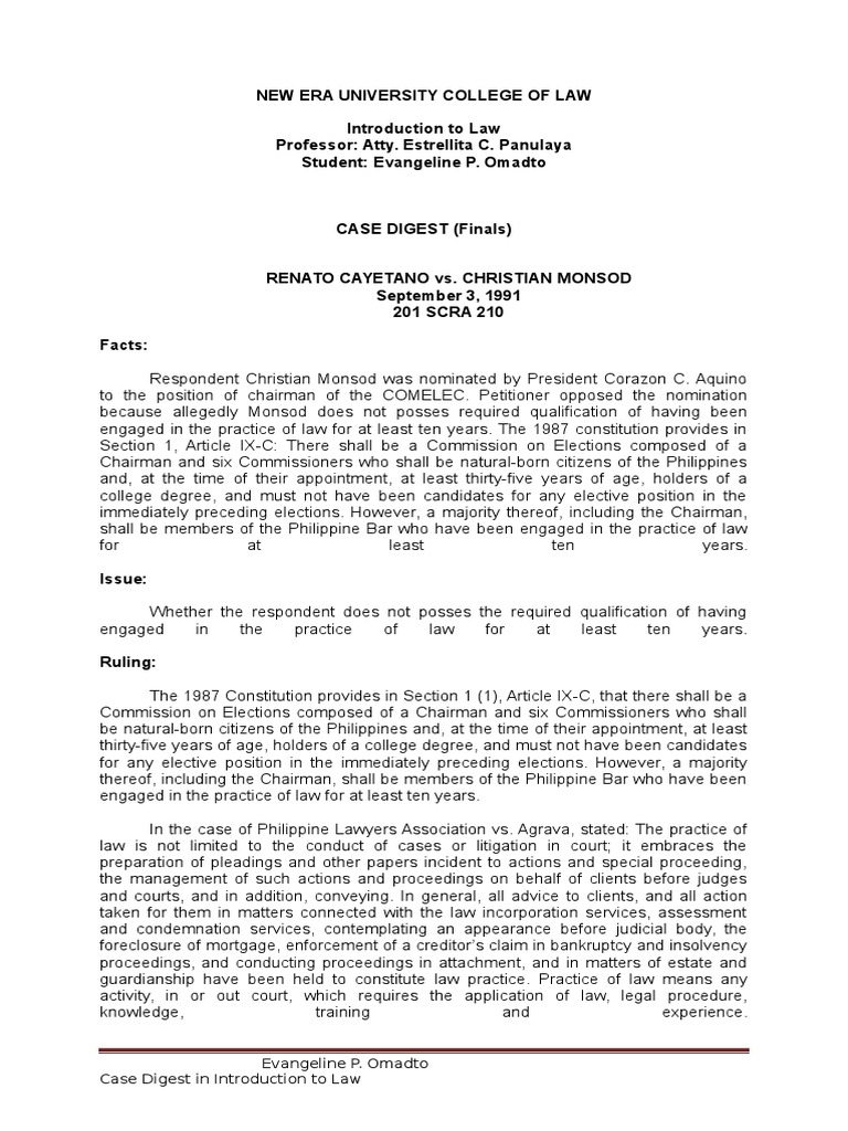 JD Case Digest in Introduction To Law FINAL TERM | PDF | Assignment ...