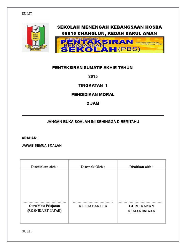Muka Depan Pentaksiran Sumatif | PDF