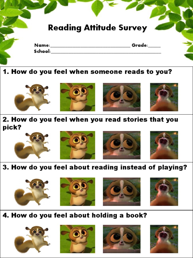 Reading Attitude Survey: 1. How Do You Feel When Someone Reads To You ...