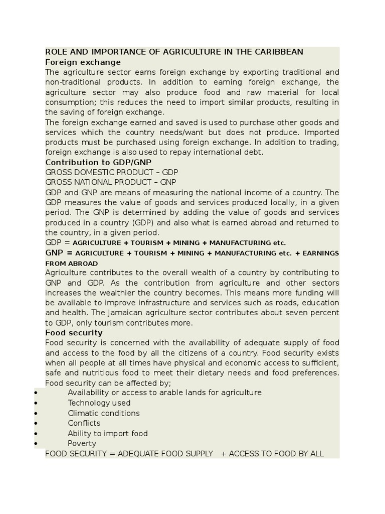 Role and Importance of Agriculture in The Caribbean | PDF | Organic ...