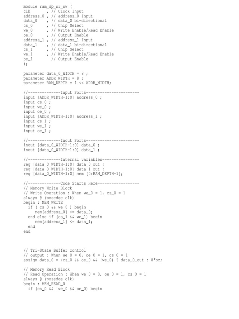 Dual Port SRAM Module with Read/Write Control | PDF