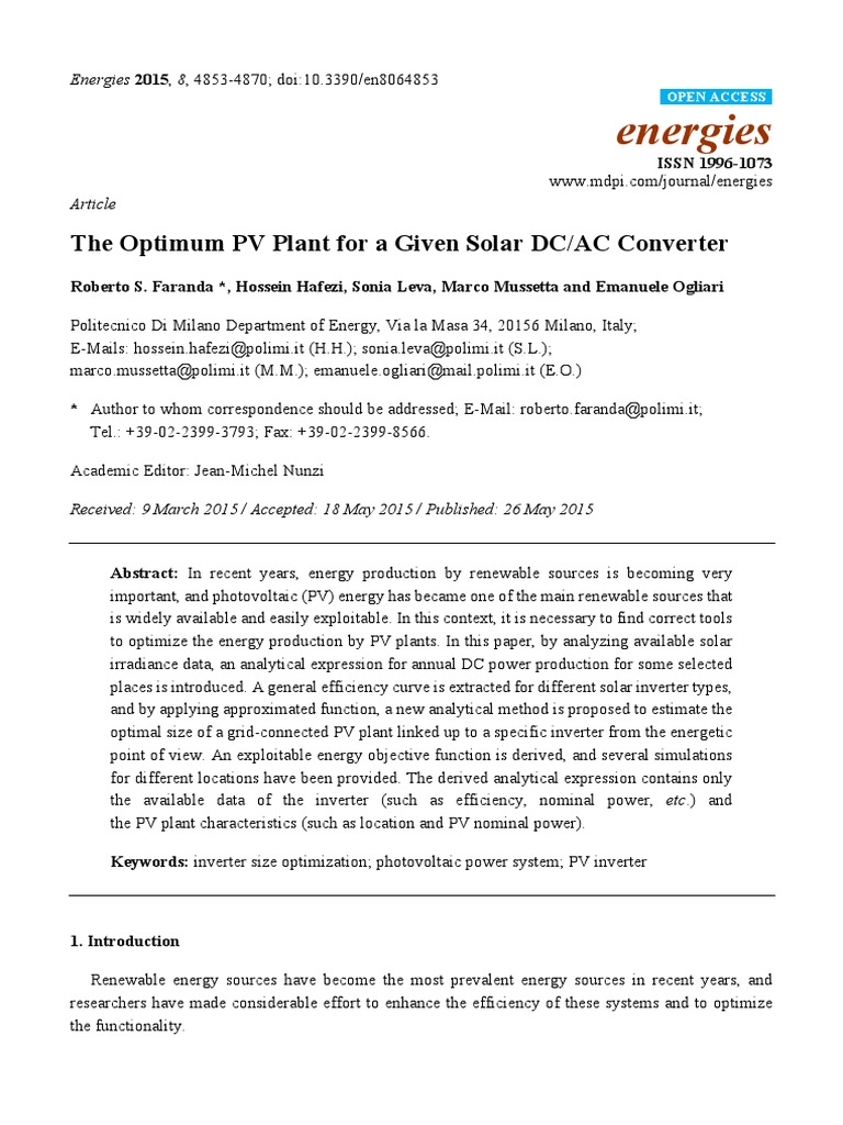 Optimum Pv Plant Pdf Photovoltaics Photovoltaic System