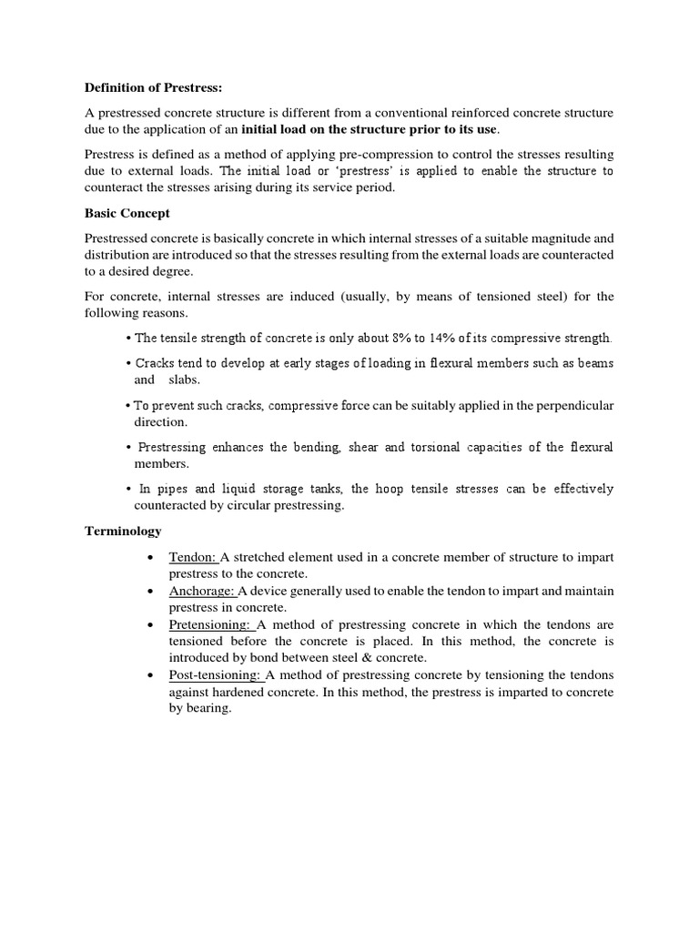 Definition of Prestress | PDF | Prestressed Concrete | Precast Concrete