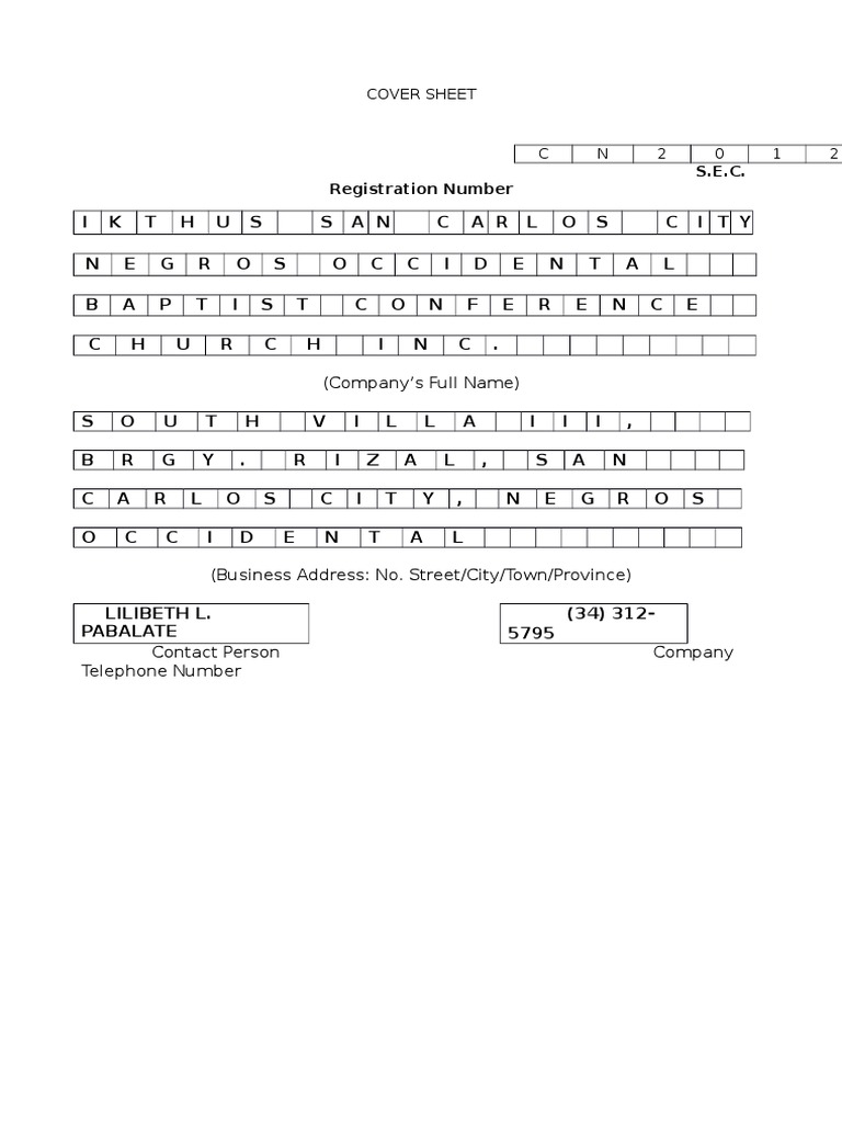 SEC Registration Cover Sheet 2012 | PDF