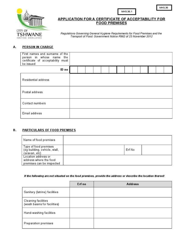 Application Form For Food Acceptability | PDF