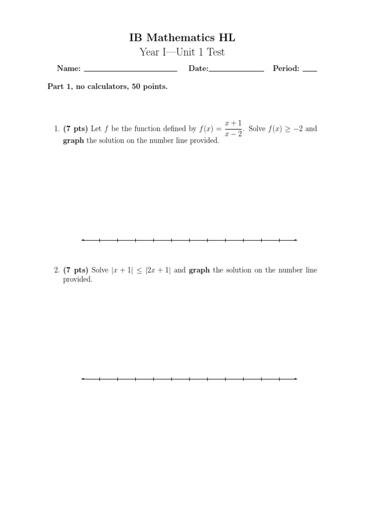 IB Mathematics HL Year I-Unit 1 Test | PDF | Quadratic Equation ...