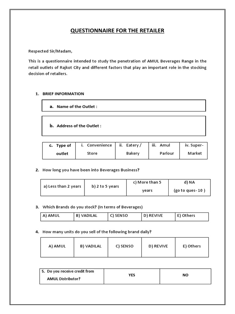 Retailer Questionnaire | PDF