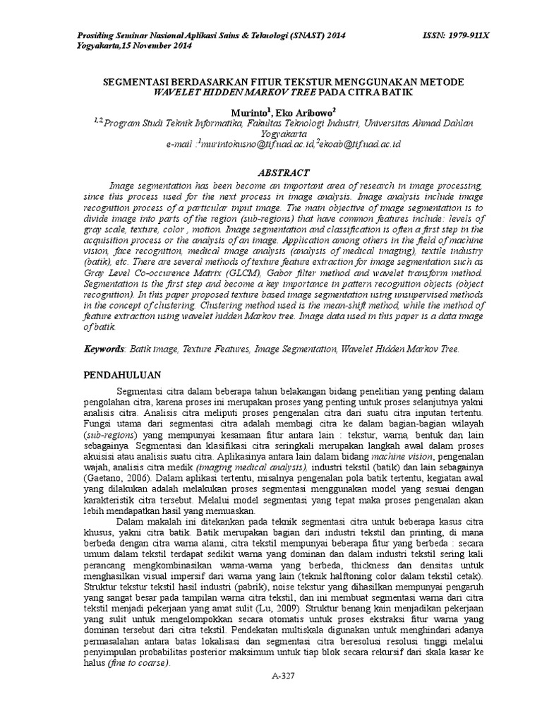 Segmentasi Berdasarkan Fitur Tekstur Menggunakan Metode Wavelet Hidden Markov Tree Pada Citra ...