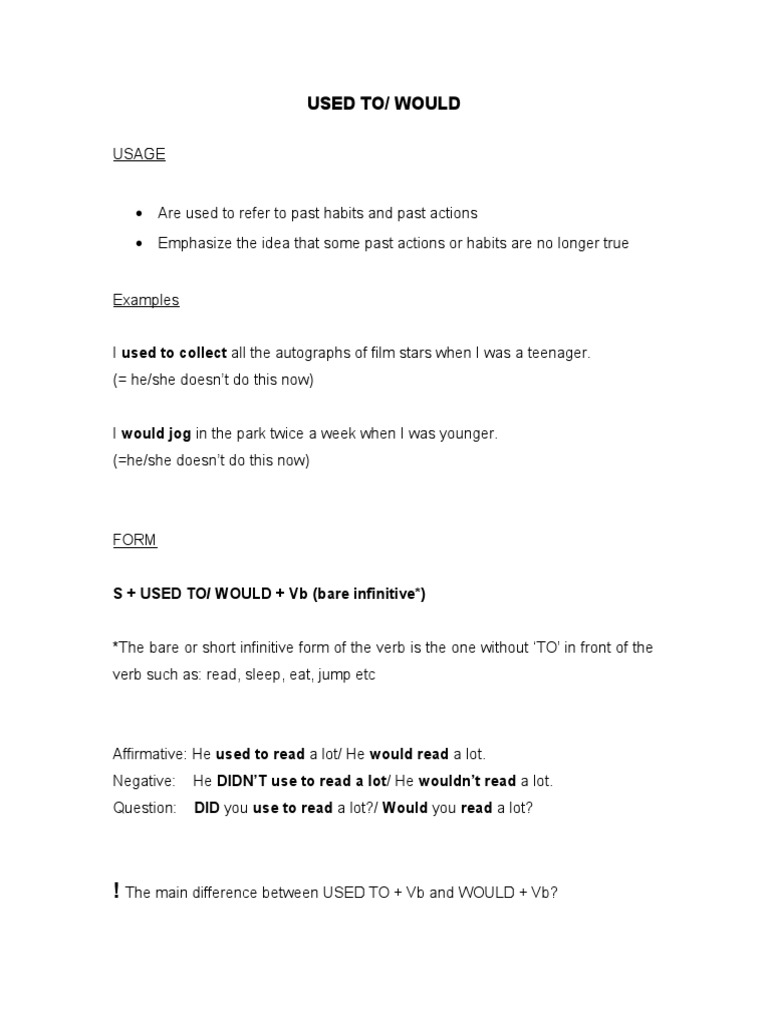 A Concise Explanation of the Usage and Form of "Used To/Would" and "Be ...