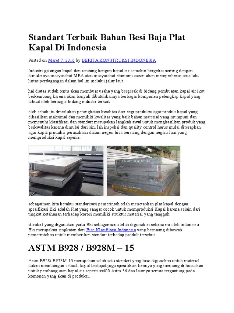 Standart Terbaik Bahan Besi Baja Plat Kapal Di Indonesia | PDF