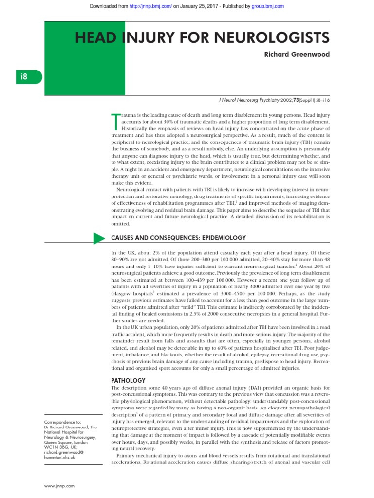 Head Injury For Neurologist | PDF | Traumatic Brain Injury | Headache