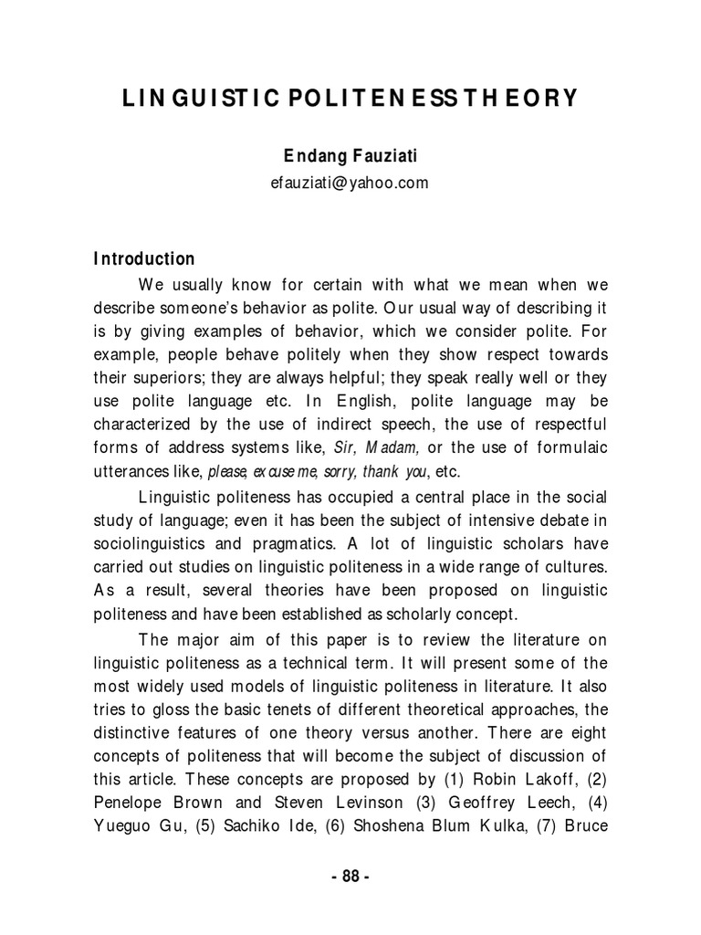 4 - Linguistic Politeness Theory | PDF | Linguistics | Human Communication