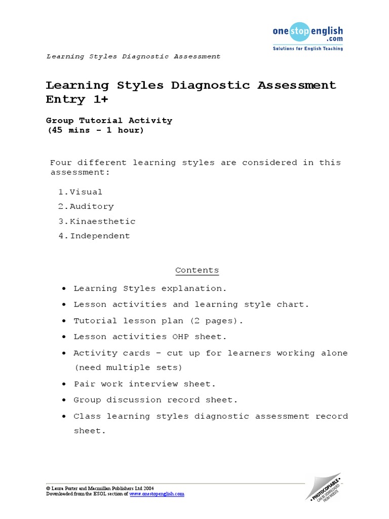 Learning Styles Diagnostic Assessment PDF | PDF