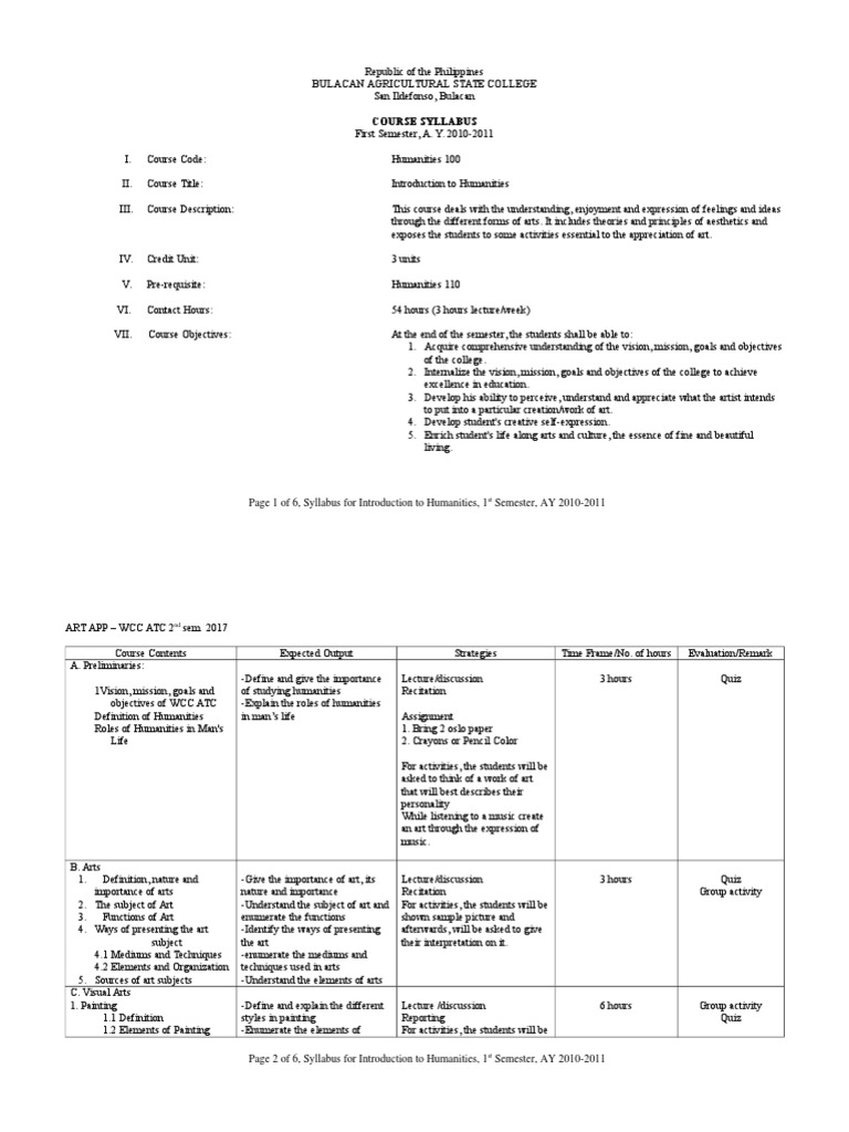 Introduction to Humanities Syllabus | PDF | Humanities | Paintings