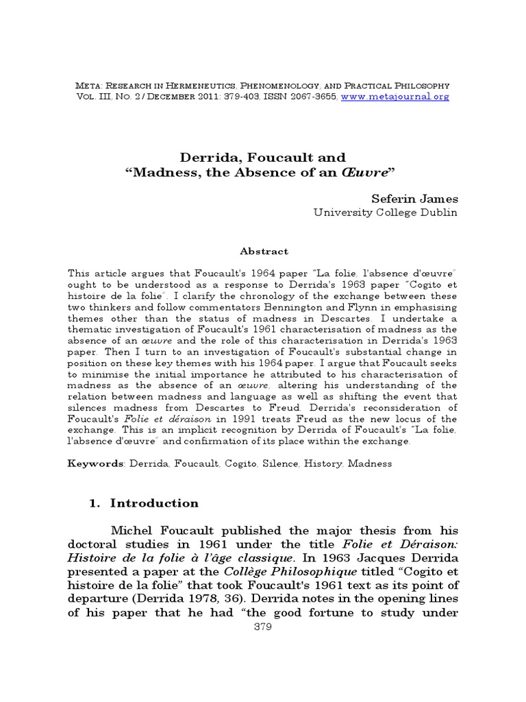 Derrida Foucault and Madness The Absence PDF | PDF | Jacques Derrida ...