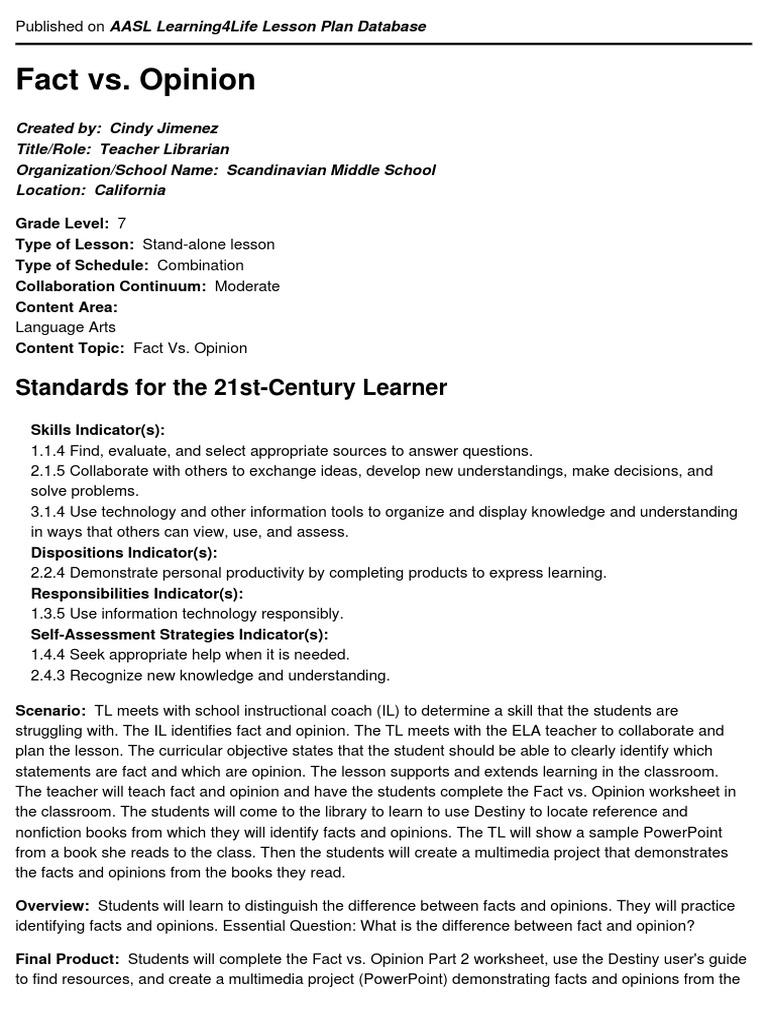 Fact vs Opinion | Multimedia | Lesson Plan