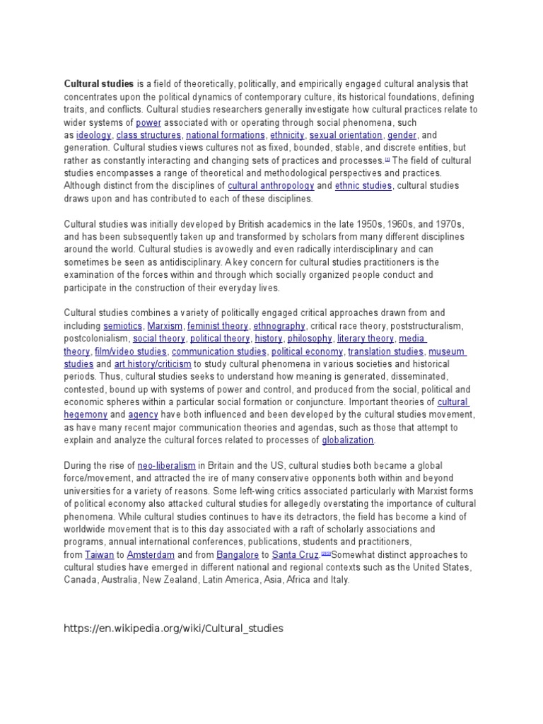 Cultural Studies Is A Field of Theoretically, Politically, and ...