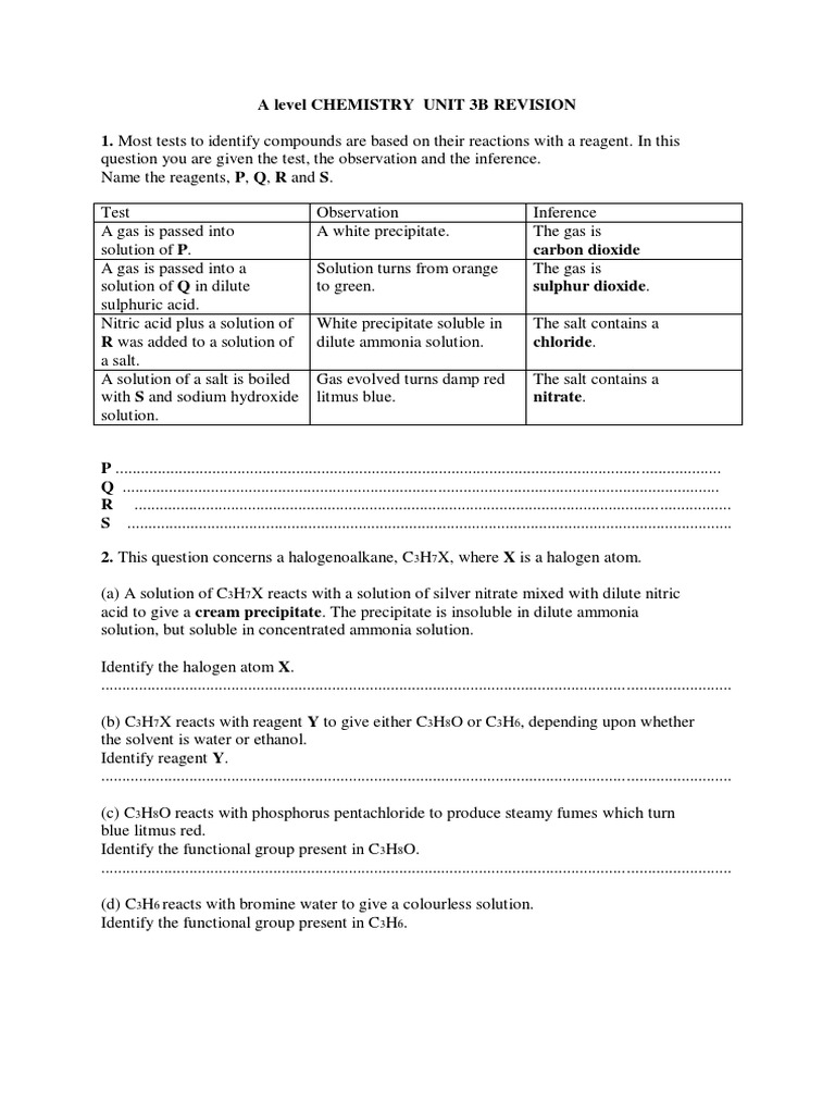 A Level Chemistry Practical Revision Pdf Precipitation Chemistry