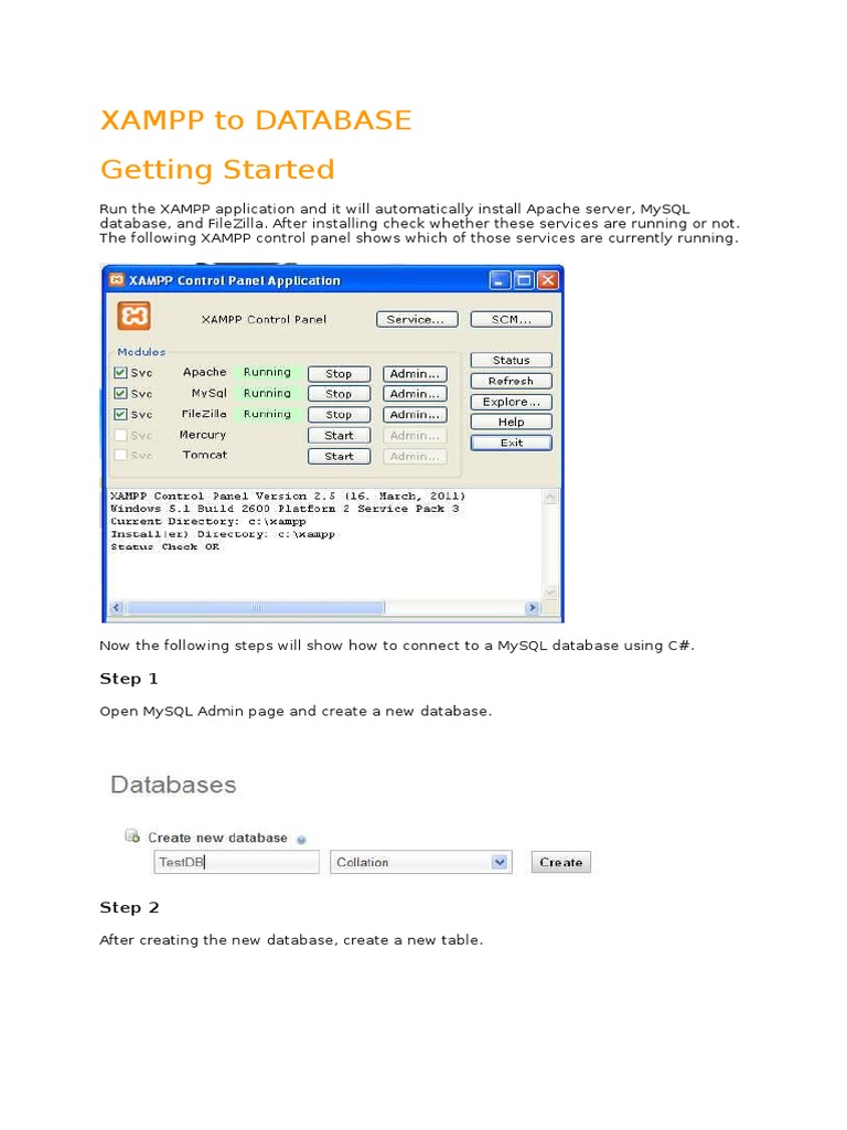 Xampp To Database Getting Started: Step 1 | PDF