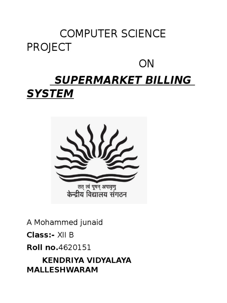 Computer Science Project ON: Supermarket Billing System | PDF | Retail ...