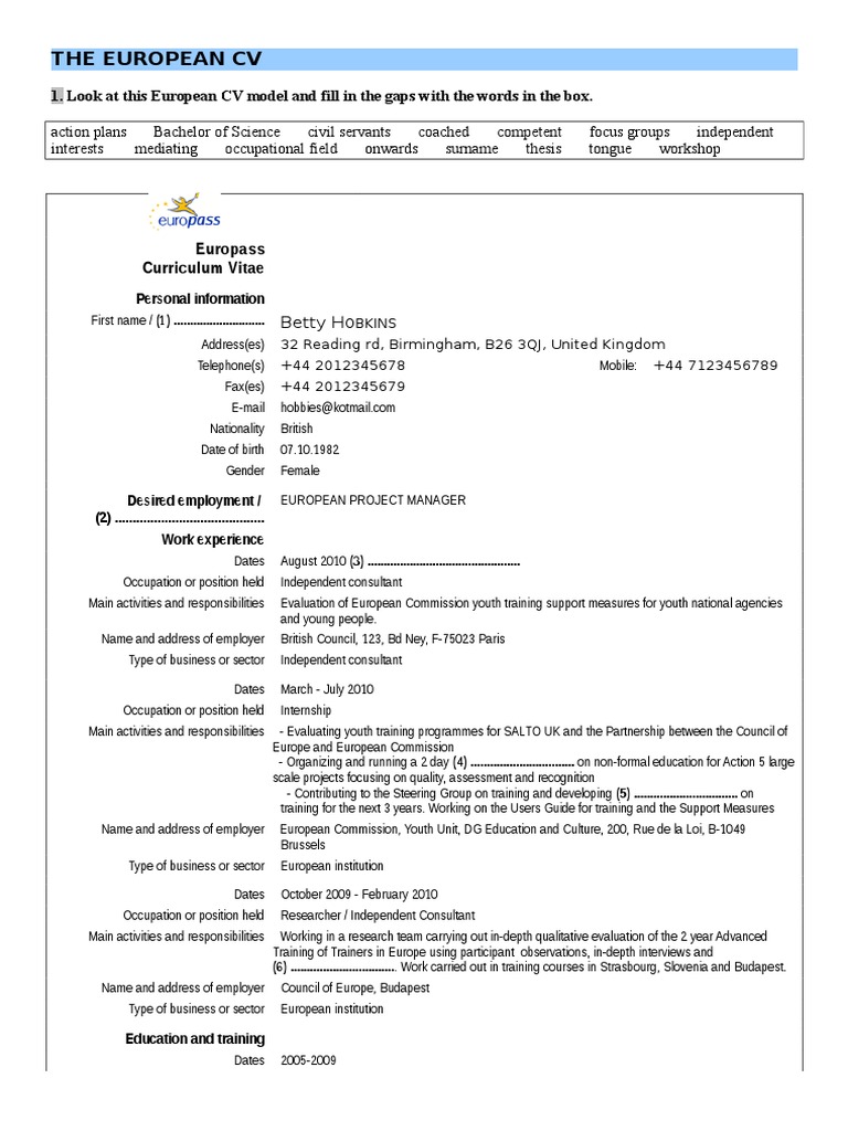 CV Worksheet | PDF | Sociology | Educational Technology