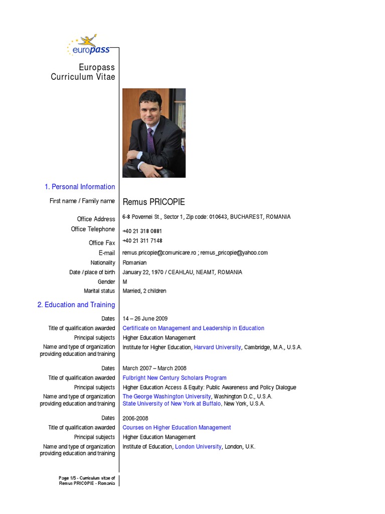 Europass RP CV Sample | PDF | Romania | Brussels