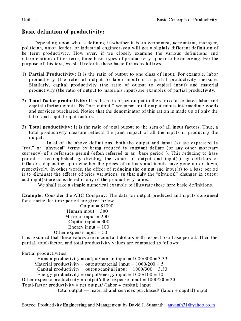 Basic Concepts of Productivity PDF | Download Free PDF | Factors Of ...