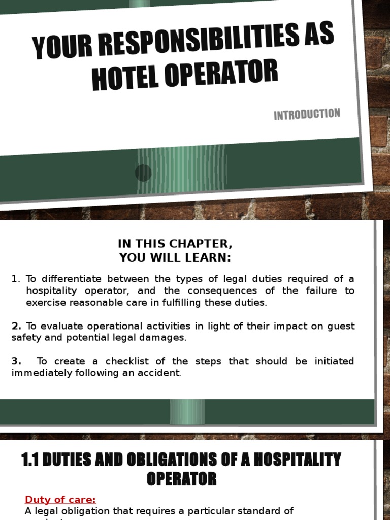 PRESENTATION 3 Your Responsibilities As Hotel Operator | PDF ...