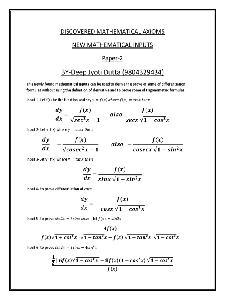 Mathematical Axioms To Prove Differention Formulae | PDF