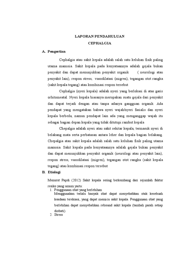 LAPORAN PENDAHULUAN Chepalgia | PDF