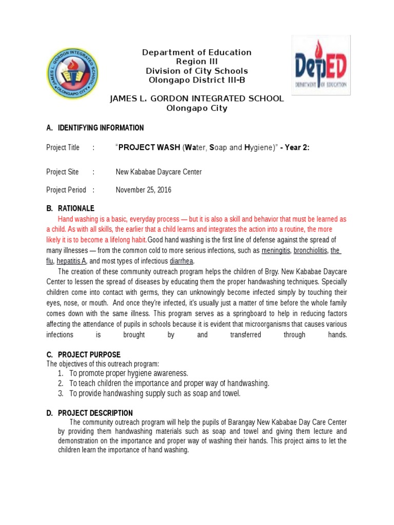 Community Projectproposal - Wash2 | PDF | Hand Washing | Infection