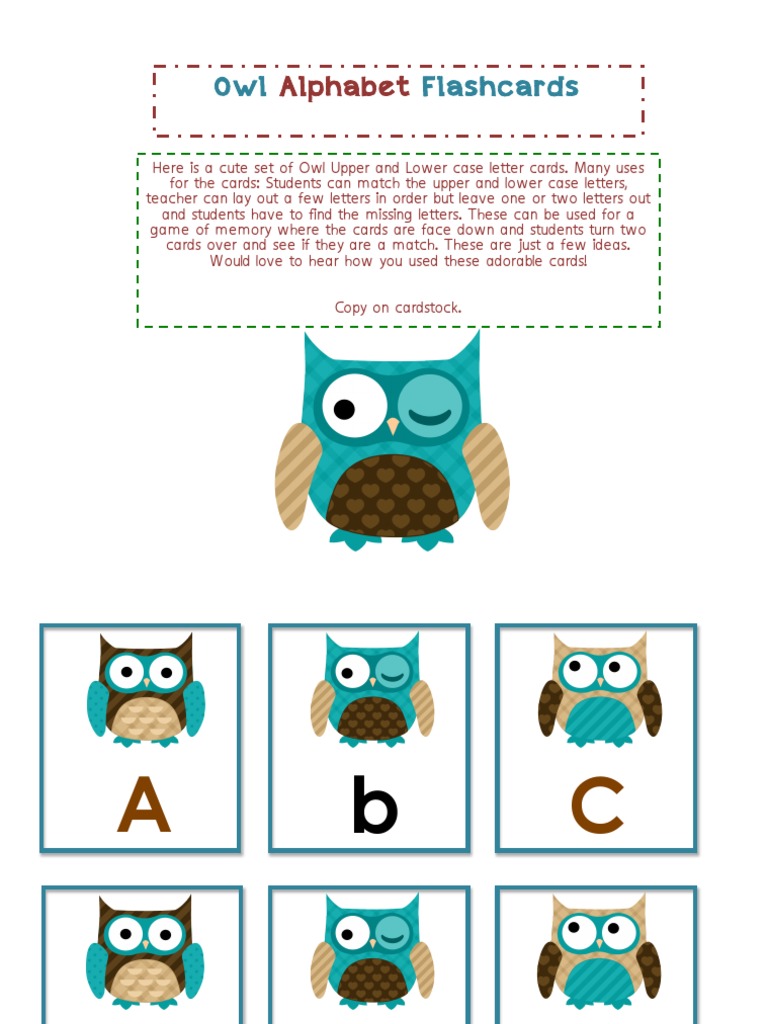 Owl Alphabet Flashcards for Kids | PDF